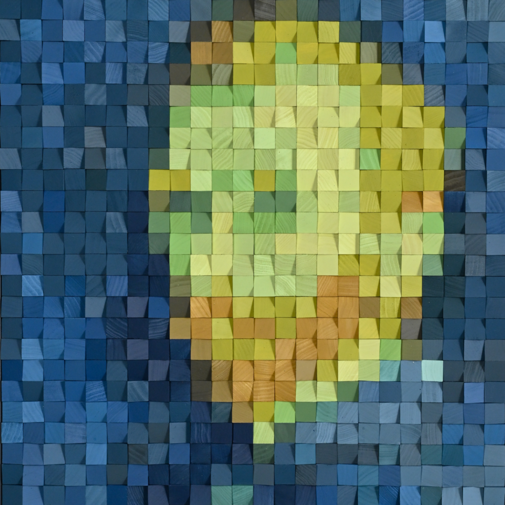 Captivating Pixelated wood portrait: Vincent van Gogh